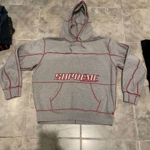 Sweaters | Supreme Hoodie Coverstitch Spring 222 Red Grey Skater ...